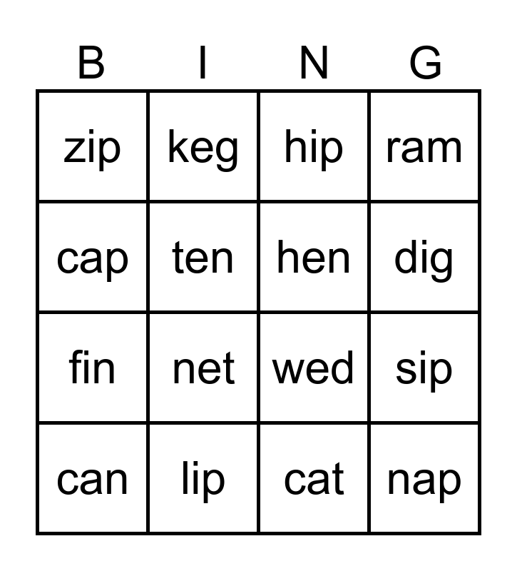 CVC BINGO! Bingo Card