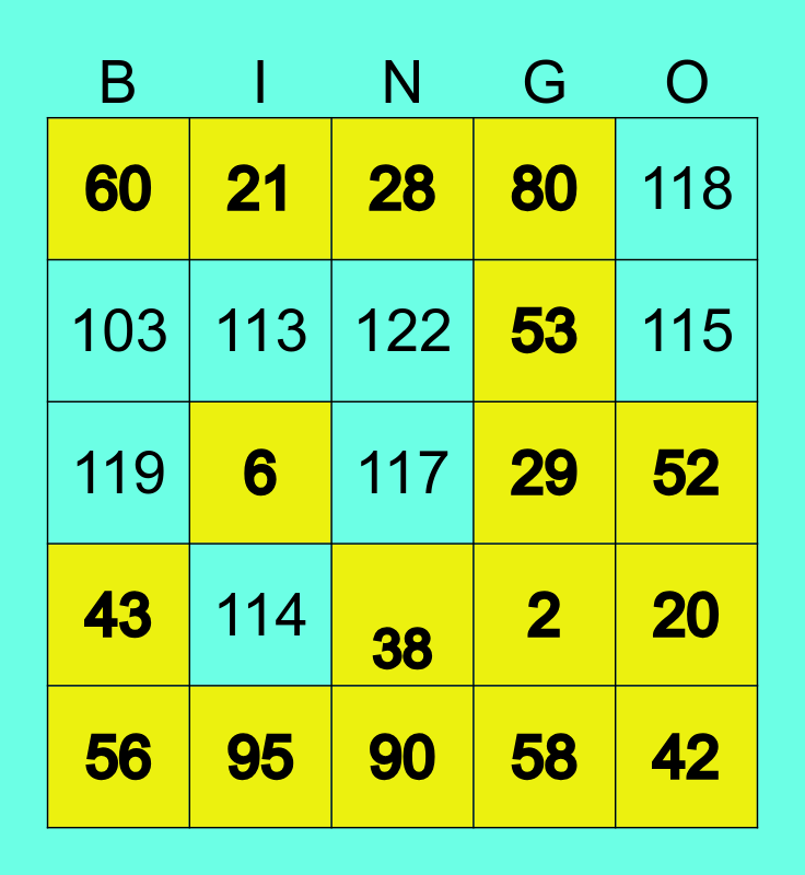 Number Bingo 1-100 Bingo Card