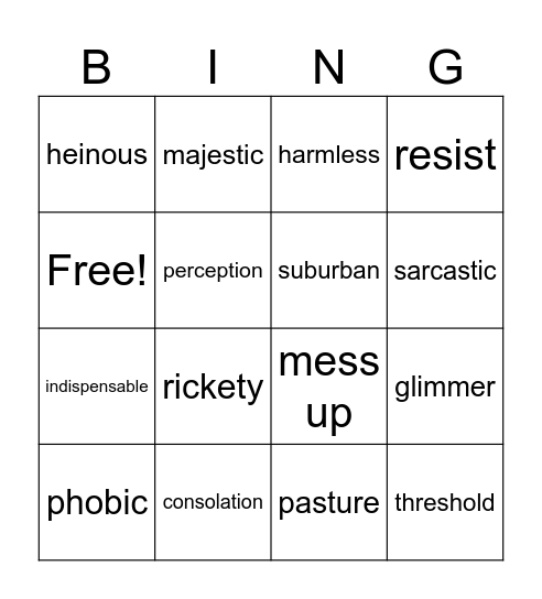 Unit 2 Bingo Card