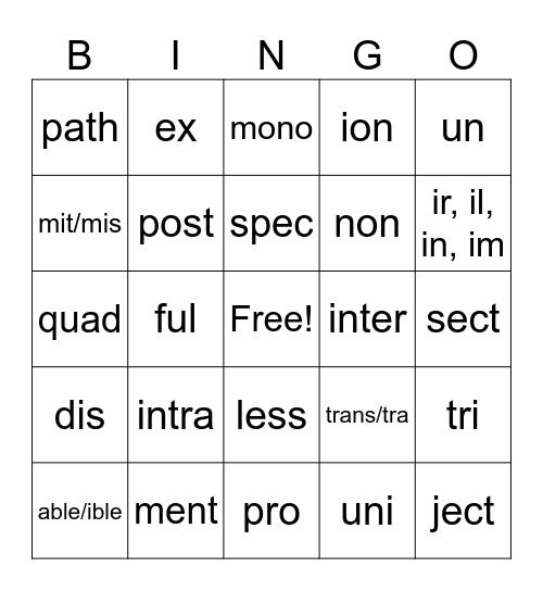 ROOT WORD BINGO! Bingo Card