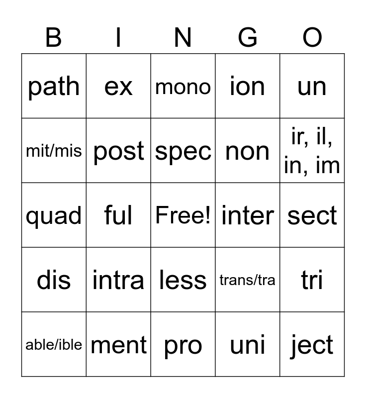 ROOT WORD BINGO! Bingo Card