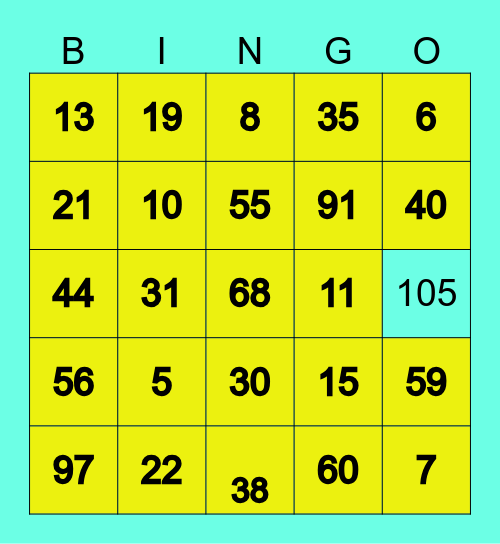 Number Bingo 1-106 Bingo Card
