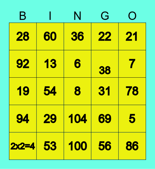 Number Bingo 1-100 Bingo Card