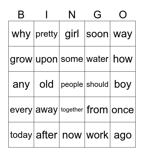 Wonders U3 High-Frequency Words Bingo Card