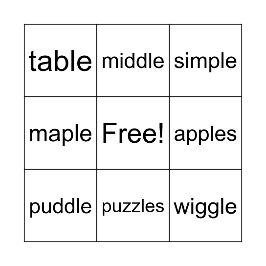 Consonant + le Bingo Card
