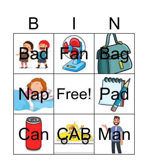CVC Word List 2 Bingo Card