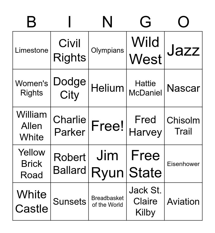 Kansas Day Bingo Card