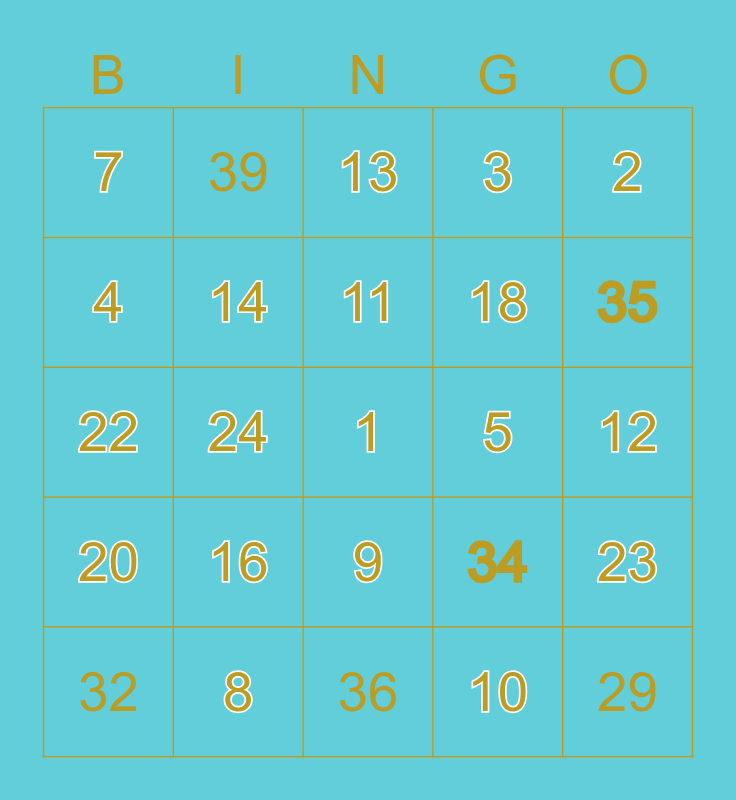 1-40 Bingo Card