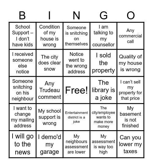 Assessment Bingo Card