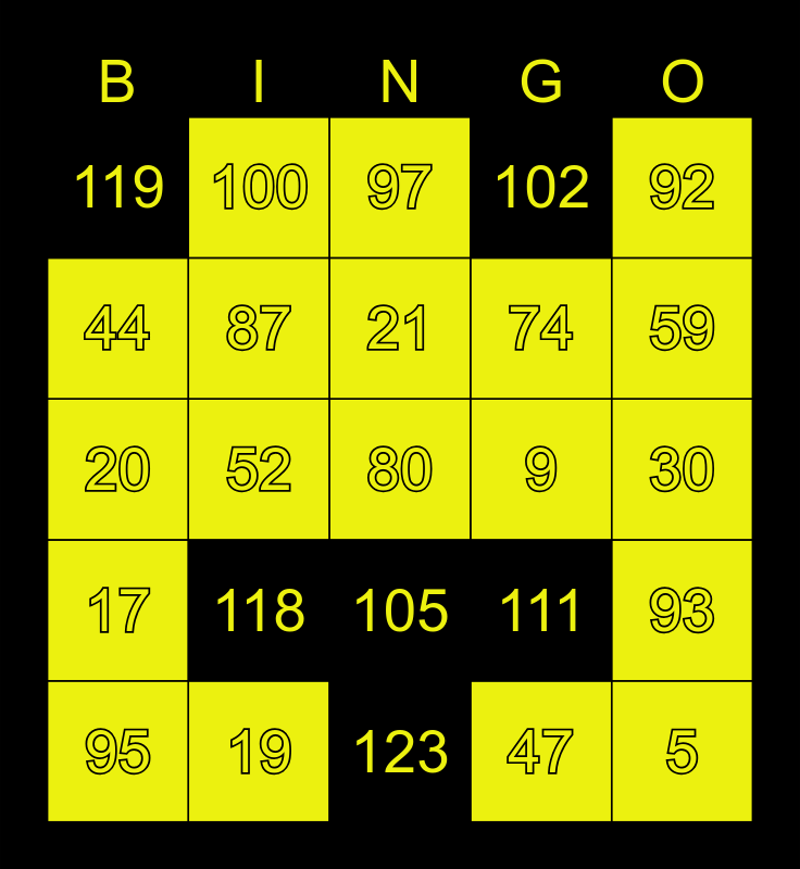 Number Bingo 1-100 Bingo Card