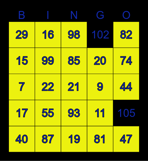 Number Bingo 1-100 Bingo Card