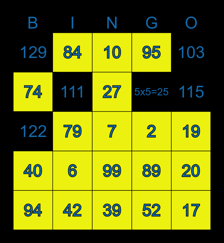 Number Bingo 1-100 Bingo Card