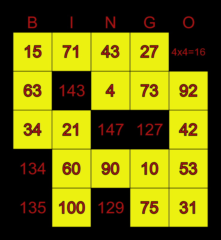Number Bingo 1-100 Bingo Card