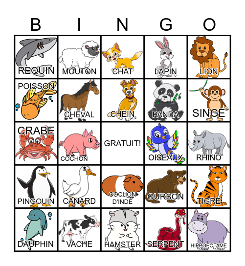 Les Animaux Bingo Card