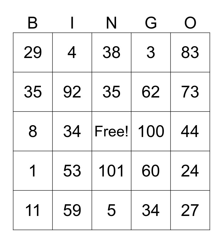 Untitled Bingo Card