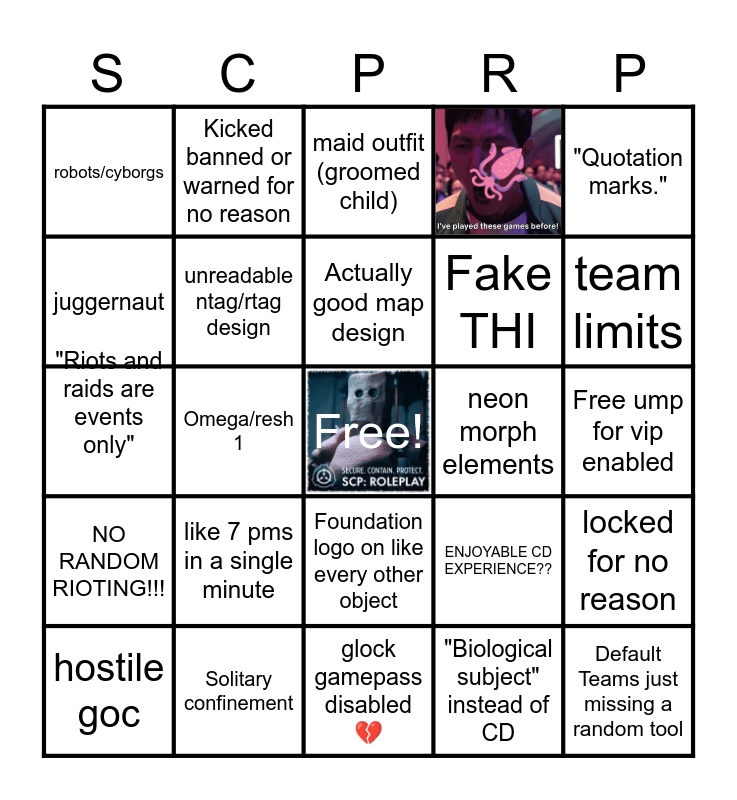 SCP:RP roleplay mode custom server bingo (early 2025 edition) Bingo Card