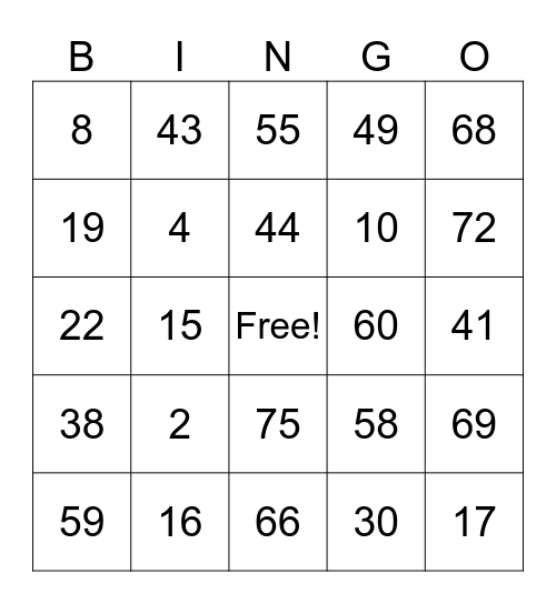 Doosey's Bingo Folder Bingo Card