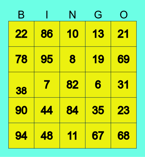 Number Bingo 1-100 Bingo Card