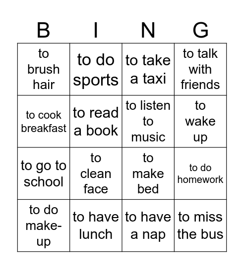 Daily routine Bingo Card