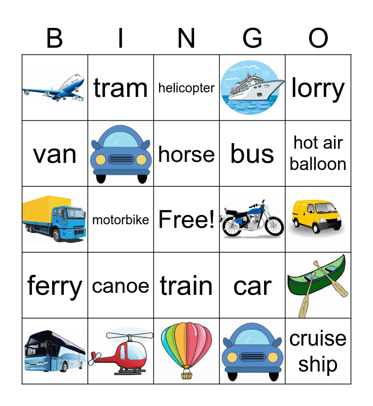 Transportation Bingo Card