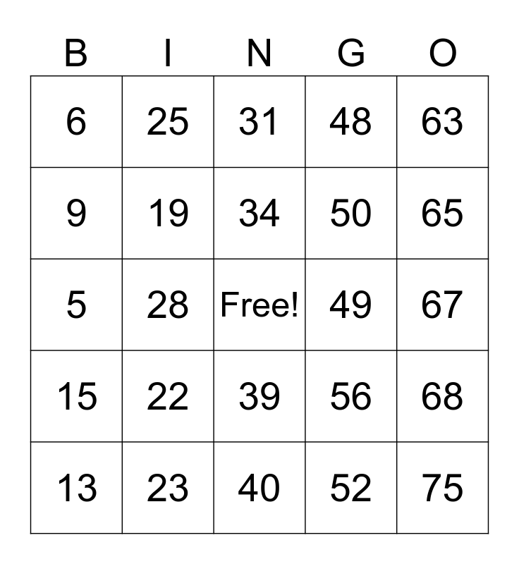 Number Bingo 2 times tab Bingo Card