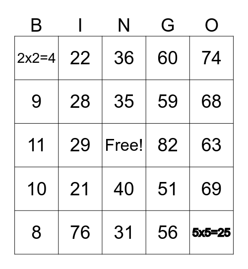 Number bingo table Bingo Card