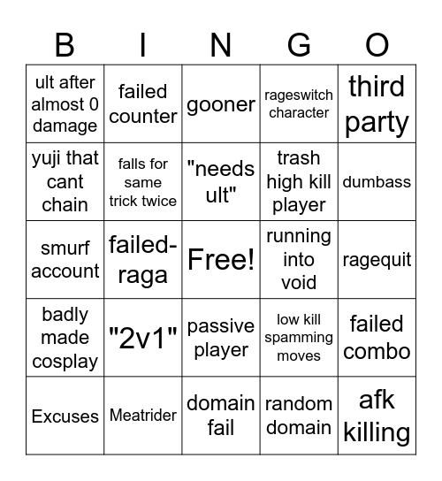 JJS Bingo Card
