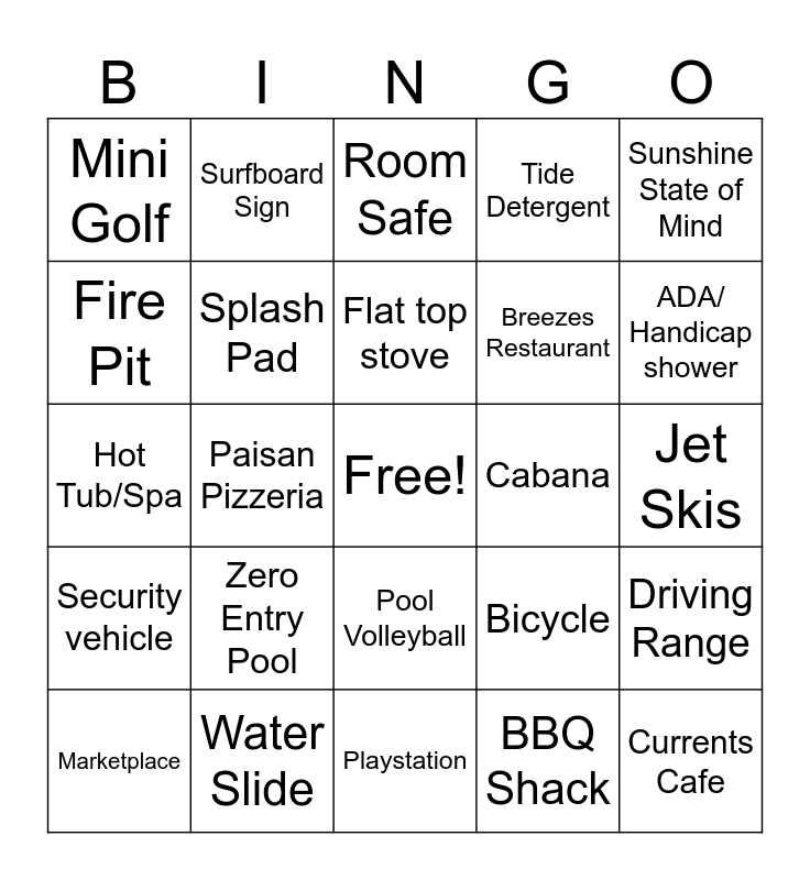 Orientation Bingo Card