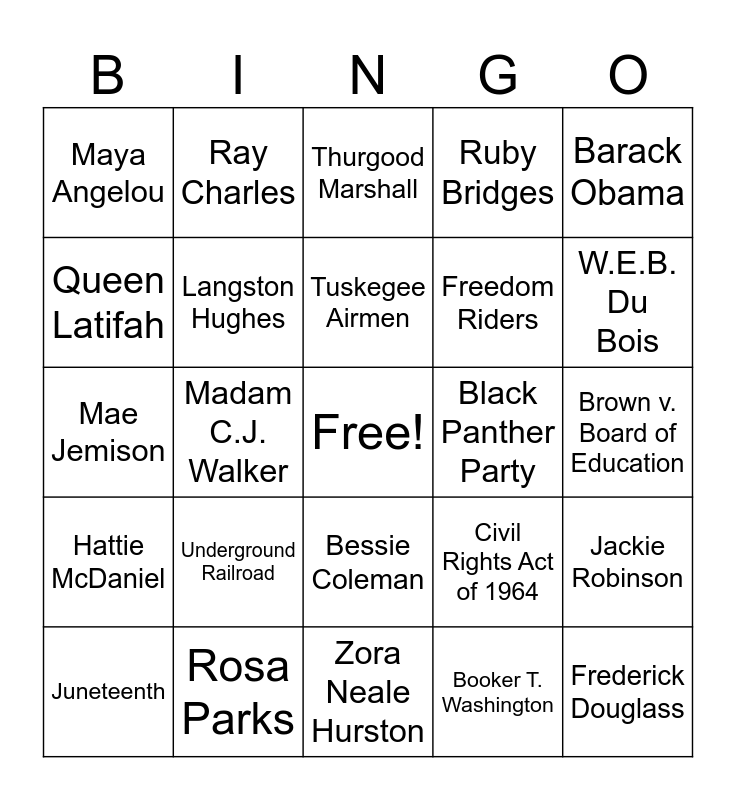 Black History Bingo Card