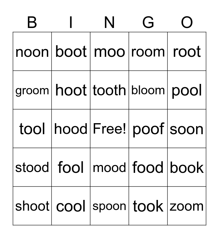 oo and oo Bingo Card