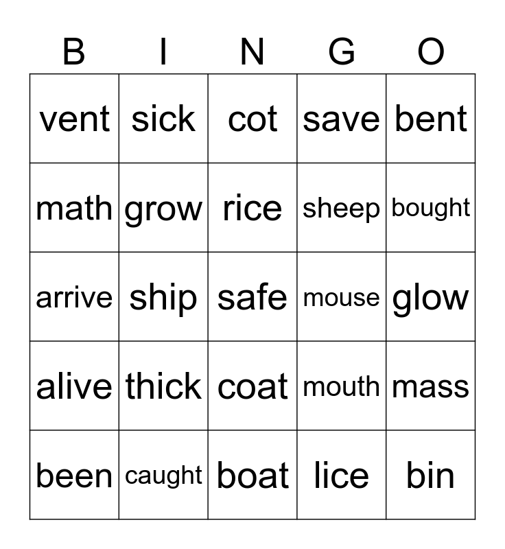 Minimal Pairs Bingo Card