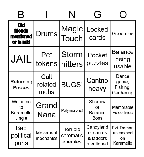 Karamelle Raid Bingo Card