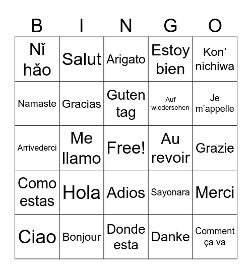 Languages Bingo Card