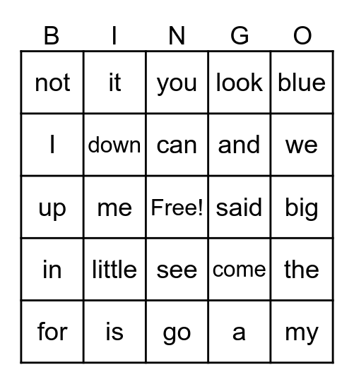Sight Word Bingo (Pre Primer) Bingo Card