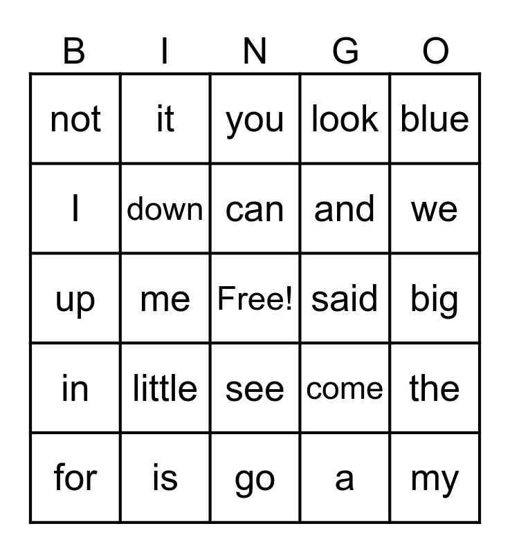 Sight Word Bingo (Pre Primer) Bingo Card