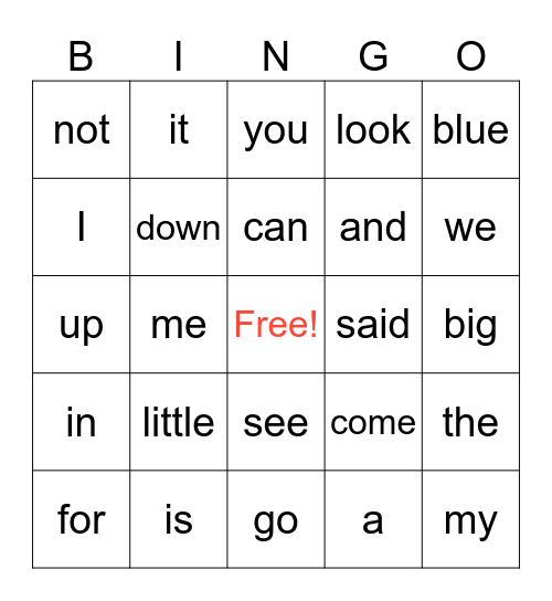 Sight Word Bingo (Pre Primer) Bingo Card