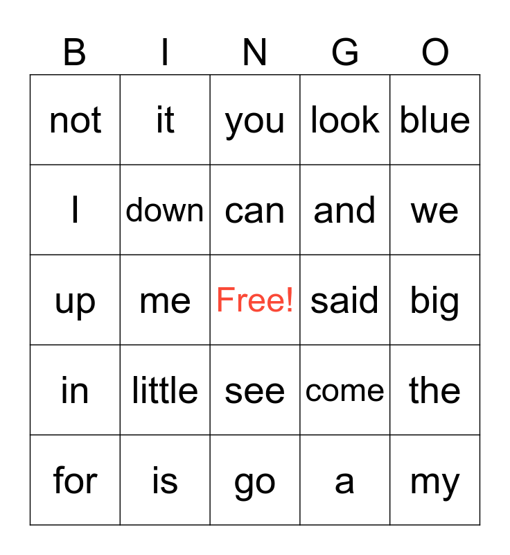 Sight Word Bingo (Pre Primer) Bingo Card