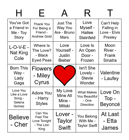 Valentine's Day Bingo (HEART) Bingo Card