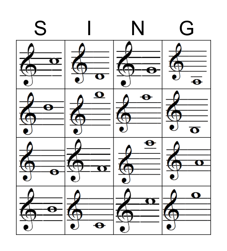 Treble Clef Bingo Card