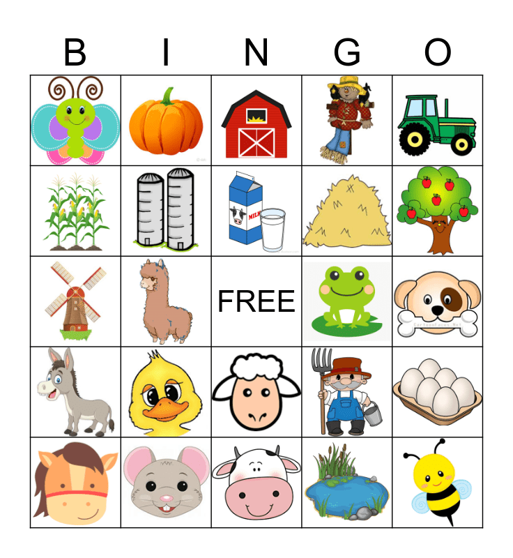 Farm Animals Bingo Card