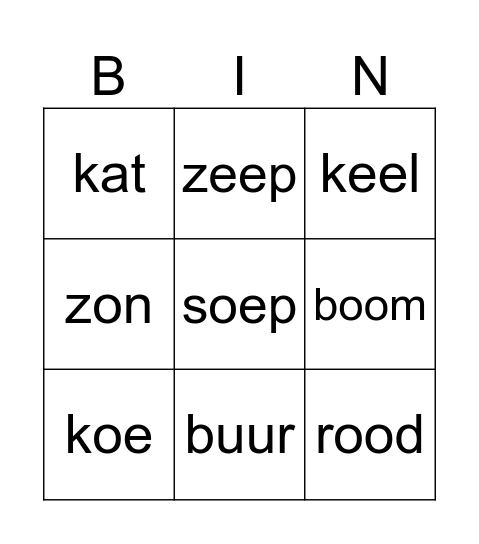Diglin lijst 1-4 bingo Card