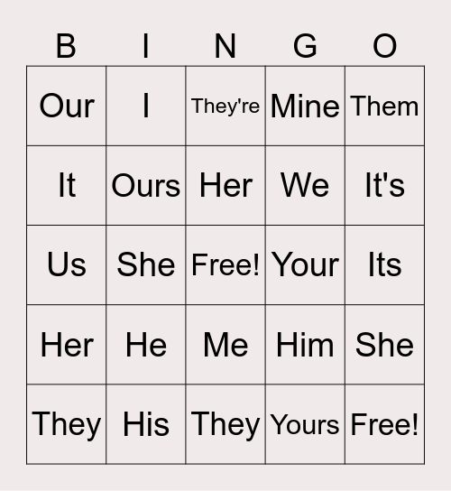 Pronoun Bingo Card