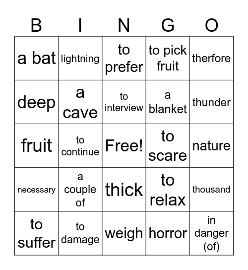 Vocabulary Bingo Card