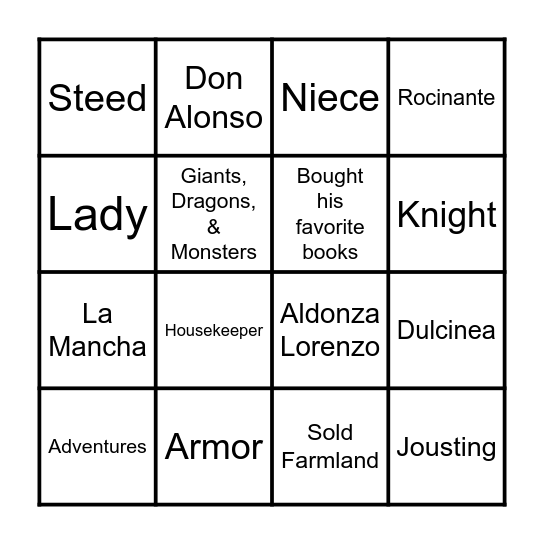 Don Quixote: A Knight in Armor Bingo Card