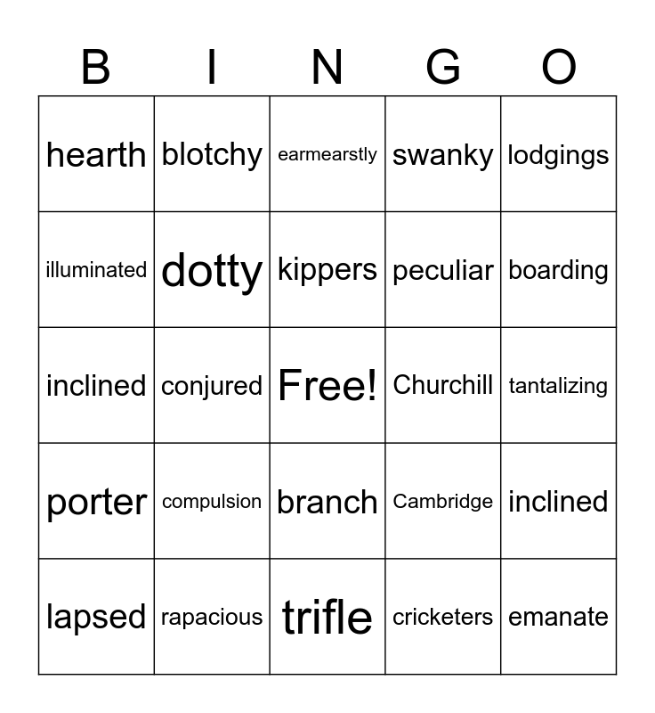 The Landlady Bingo Card