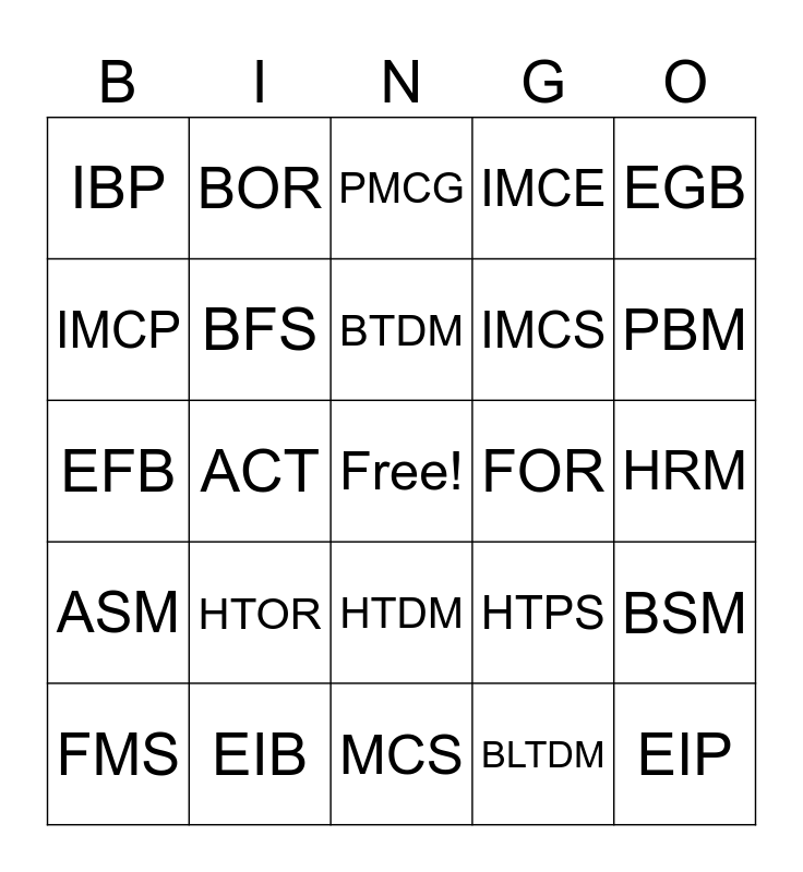 DECA Bingo Card