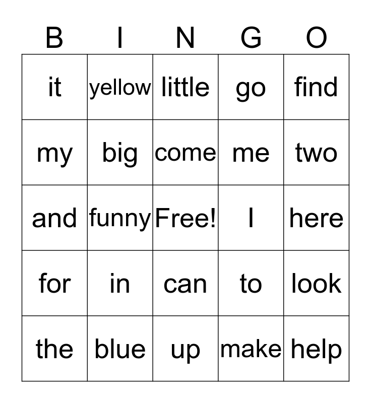 Sight Word Bingo (Pre-primer) Bingo Card