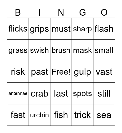 The Crab and the Urchin Bingo Card