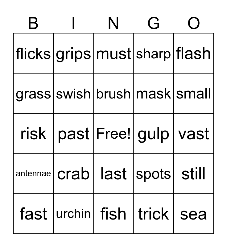 The Crab and the Urchin Bingo Card