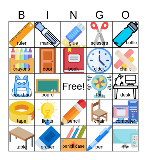 School Objects Bingo Card